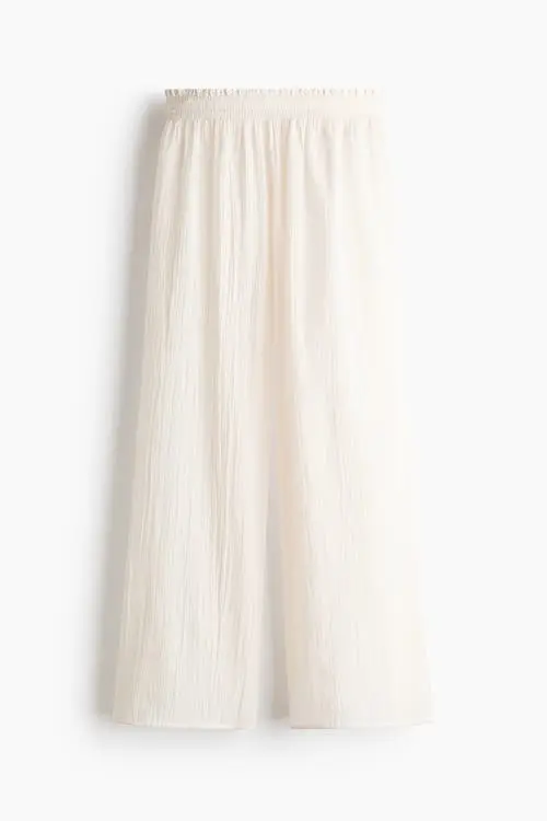 H&m Crinkled Cotton Beach Trousers - Cream