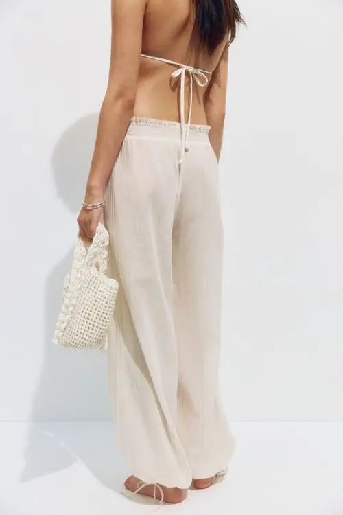 H&m Crinkled Cotton Beach Trousers - Cream