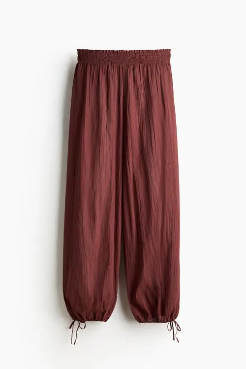 H&m Crinkled Cotton Beach Trousers - Rust Brown