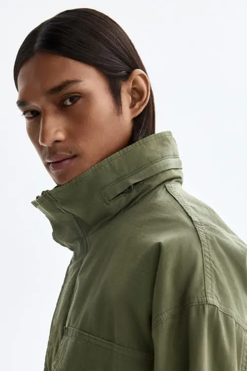 H&m Cargo Jacket With Concealed Hood And Drawstring Waist - Khaki Green