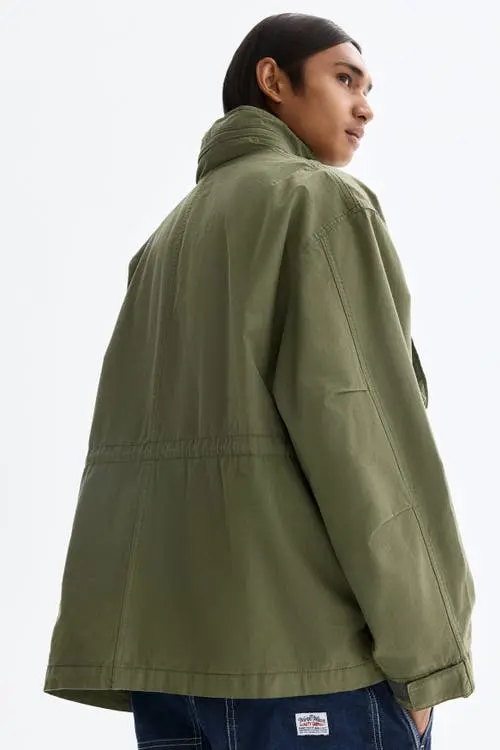 H&m Cargo Jacket With Concealed Hood And Drawstring Waist - Khaki Green