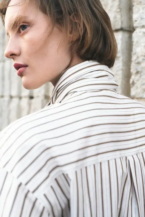 H&m Relaxed Fit Shirt With Scarf Detail - White/striped