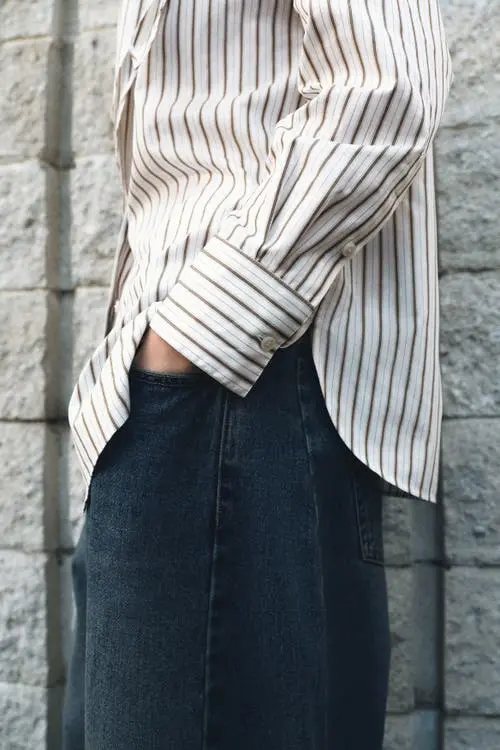 H&m Relaxed Fit Shirt With Scarf Detail - White/striped