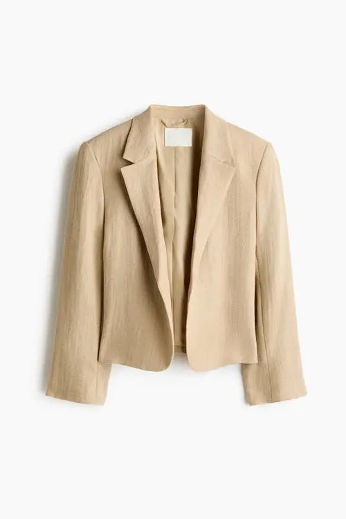 H&m Short Blazer With Notched Lapels - Beige