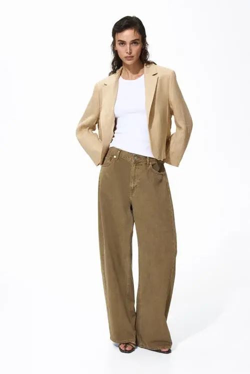 H&m Short Blazer With Notched Lapels - Beige