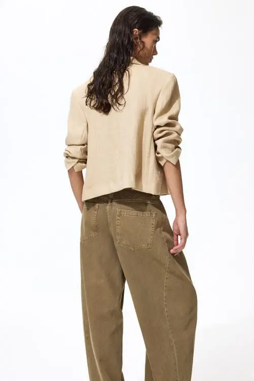 H&m Short Blazer With Notched Lapels - Beige