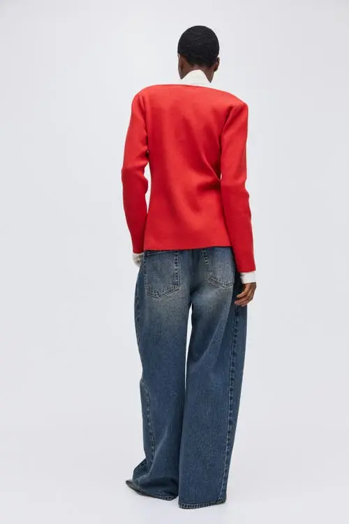 H&m Fitted Rib-knit Cardigan With Scoop Neck - Red
