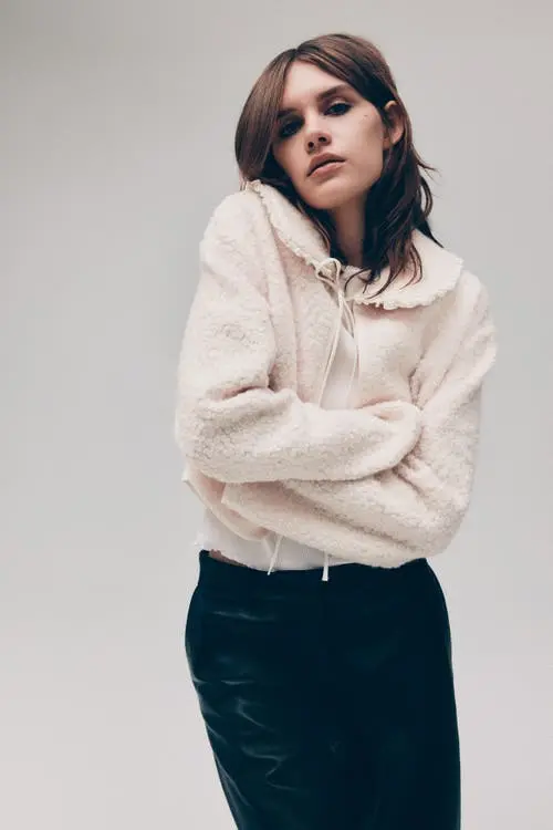 H&m Collared Bouclé Cardigan With Frill Trim