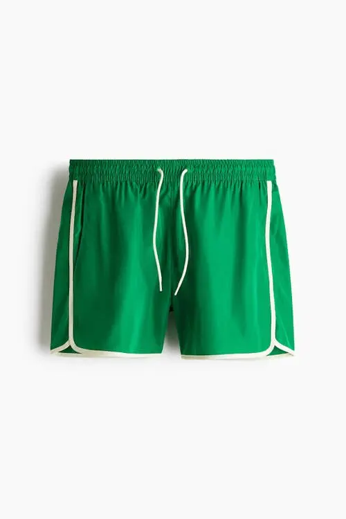 H&m Swim Shorts With Drawstring Waist - Green