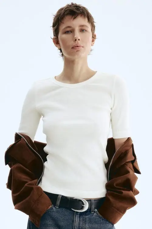 H&m Ribbed Silk-blend Top - White