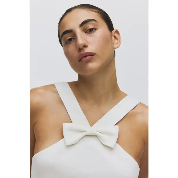 H&m Bow Detail V-neck Peplum Top - Cream