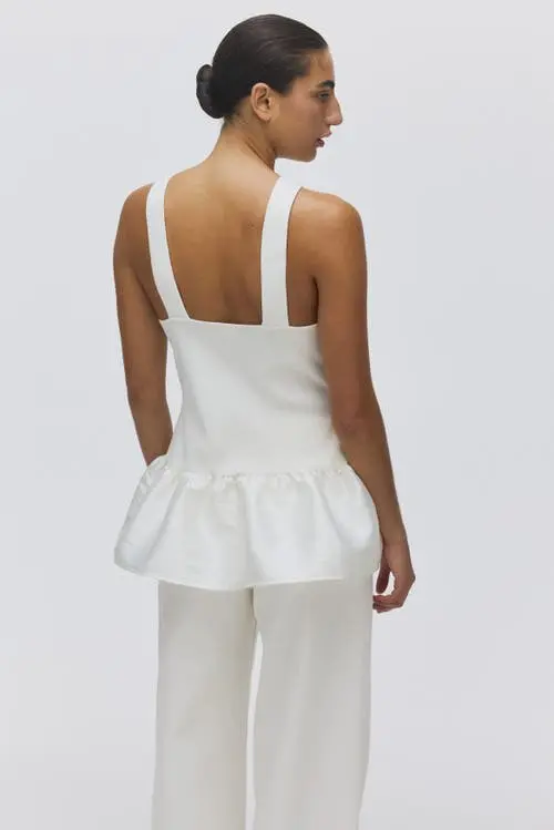 H&m Bow Detail V-neck Peplum Top - Cream