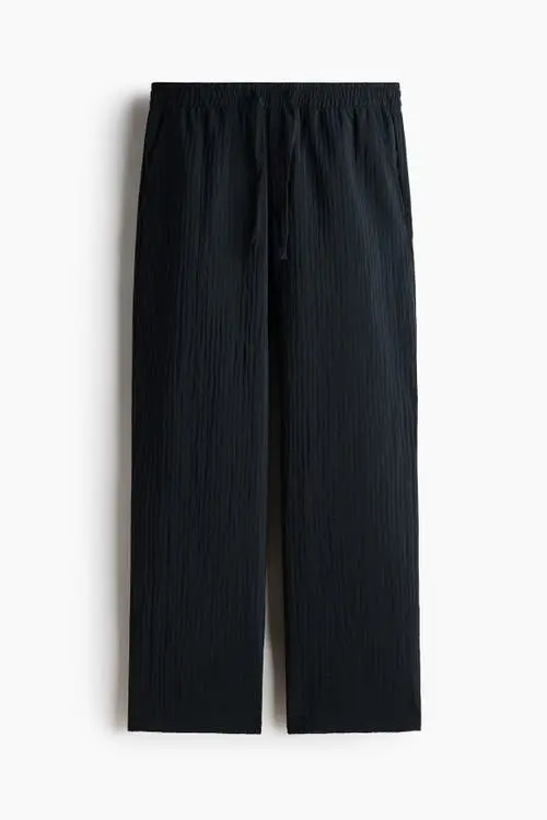 H&m Relaxed Fit Textured Trousers - Black