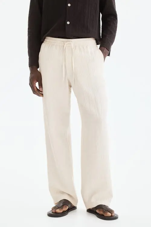H&M Relaxed Fit Textured Trousers - White