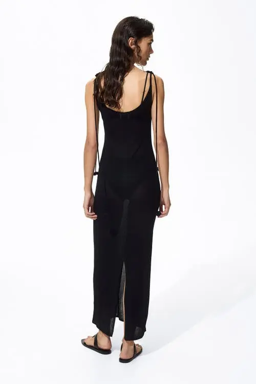 H&m Fine-knit Silk-blend Maxi Dress With Appliqué Detail