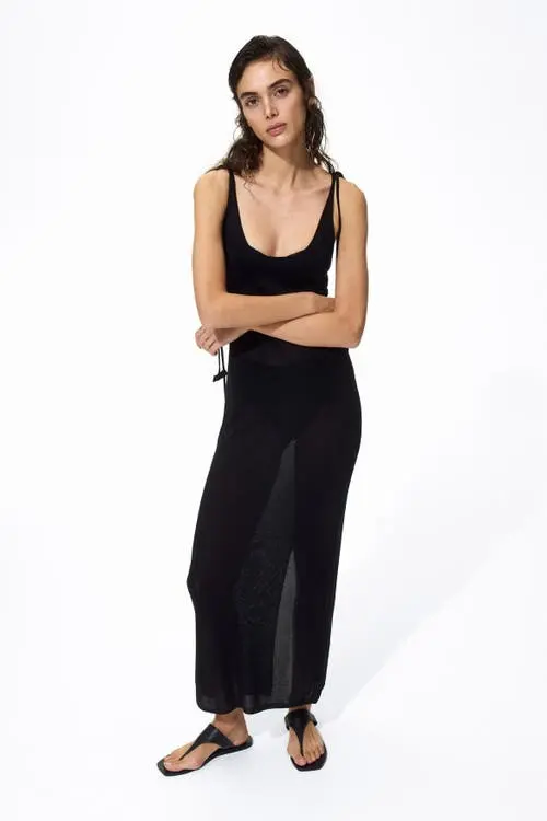 H&m Fine-knit Silk-blend Maxi Dress With Appliqué Detail