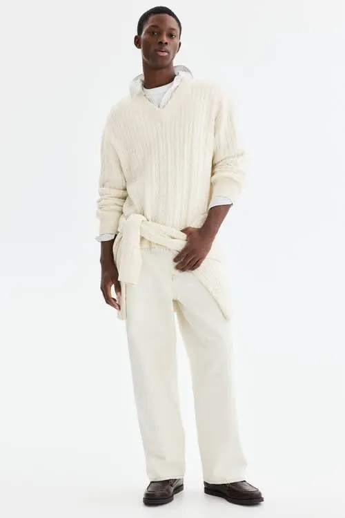 H&m Regular Fit Cable-knit V-neck Jumper