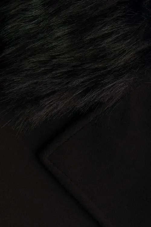 H&m Double-breasted Pea Coat With Fluffy Collar