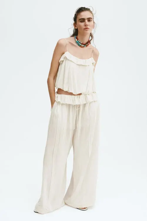 H&m Bubble Hem Strappy Top - Cream