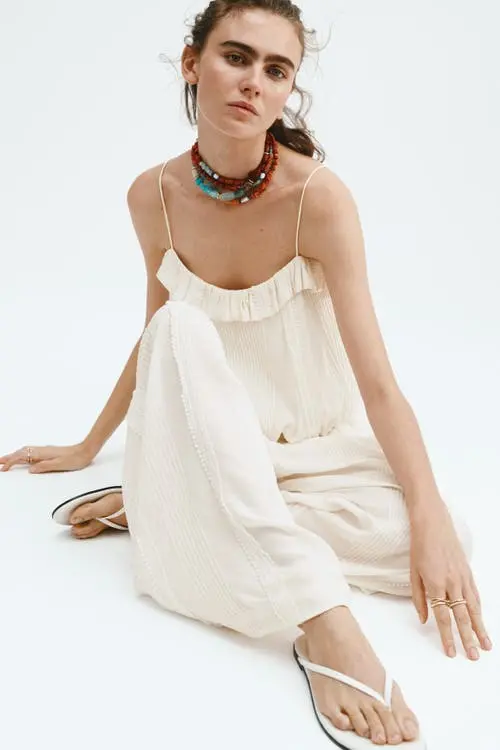 H&m Bubble Hem Strappy Top - Cream