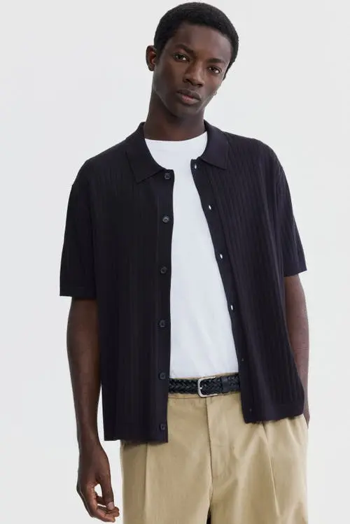 H&m Regular Fit Rib-knit Shirt - Dark Blue