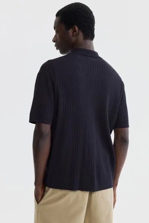 H&m Regular Fit Rib-knit Shirt - Dark Blue