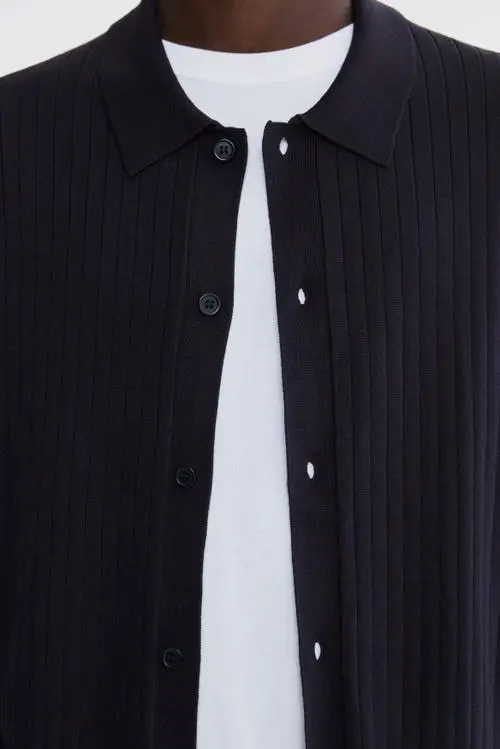 H&m Regular Fit Rib-knit Shirt - Dark Blue