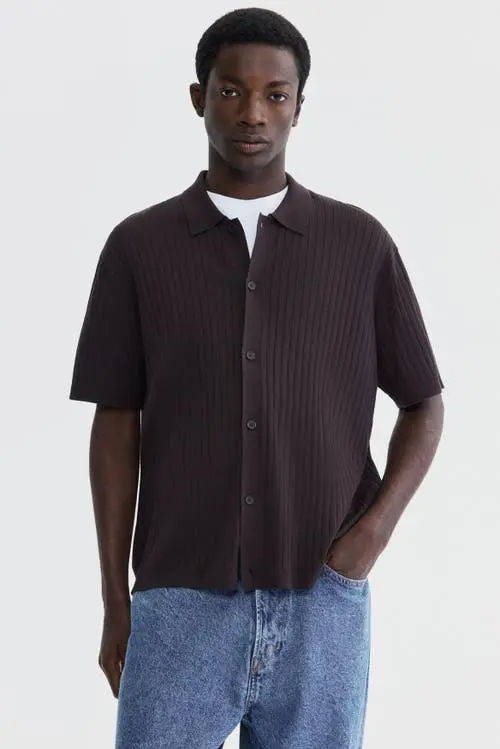 H&m Regular Fit Rib-knit Shirt - Dark Brown