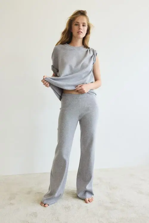 H&m Fine-knit Ribbed Waist Trousers - Gray Melange