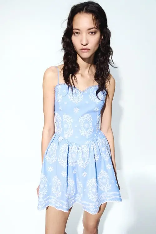 H&m Embroidered Tie-strap Sweetheart Neckline Dress