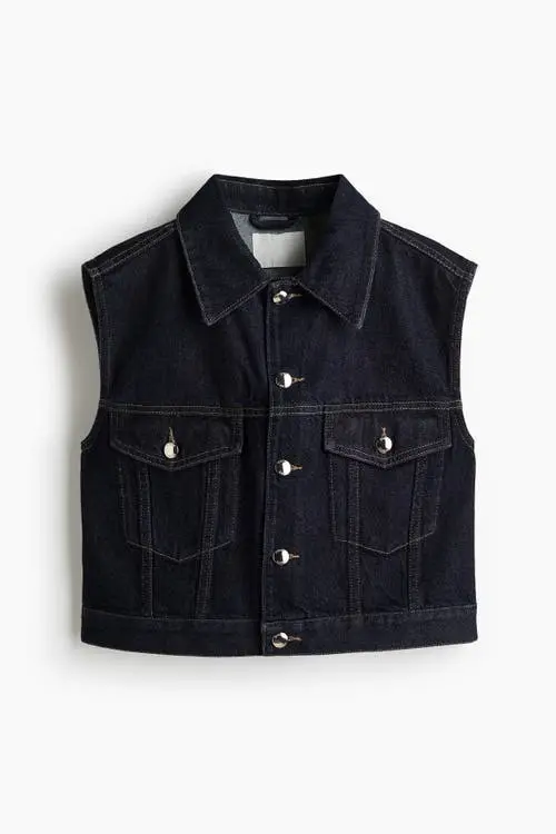 H&m Cropped Denim Waistcoat