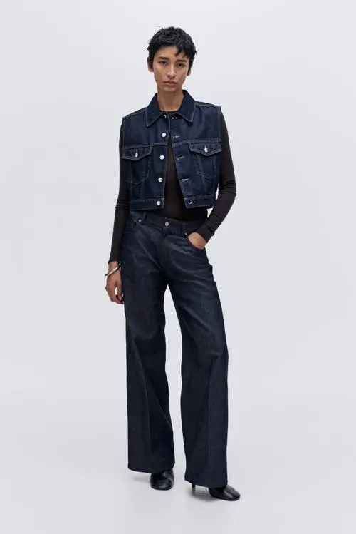H&m Cropped Denim Waistcoat