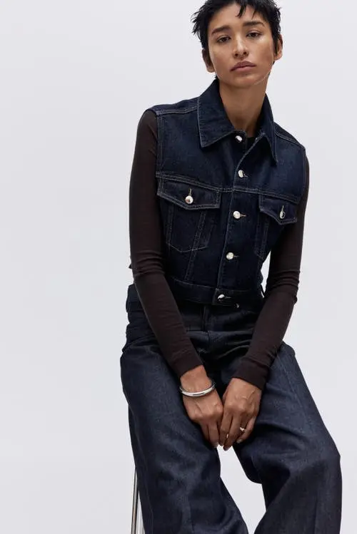 H&m Cropped Denim Waistcoat