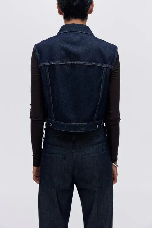 H&m Cropped Denim Waistcoat
