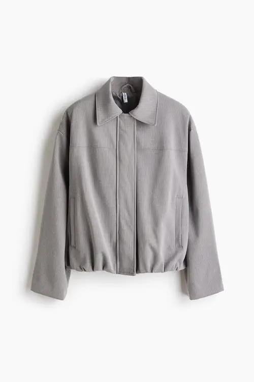 H&m Collared Bomber Jacket - Light Gray/pinstriped