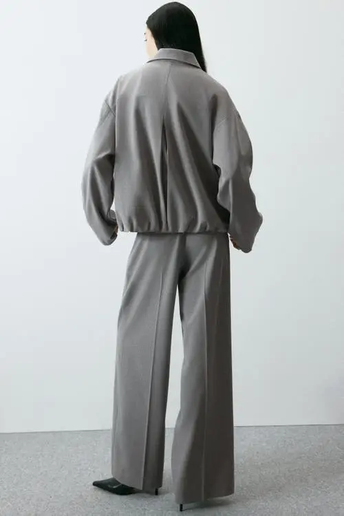 H&m Collared Bomber Jacket - Light Gray/pinstriped