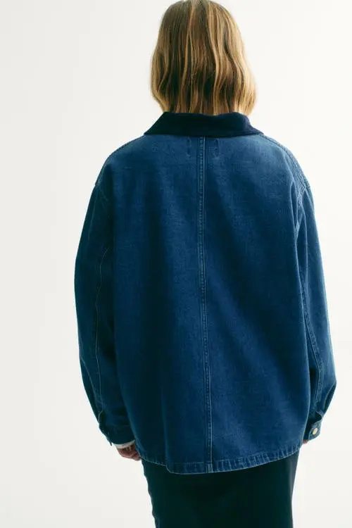 H&m Oversized Corduroy Collar Denim Jacket