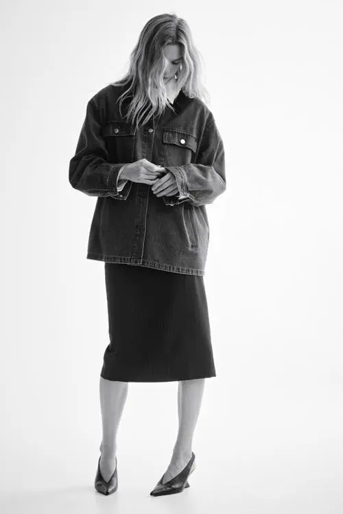 H&m Oversized Corduroy Collar Denim Jacket