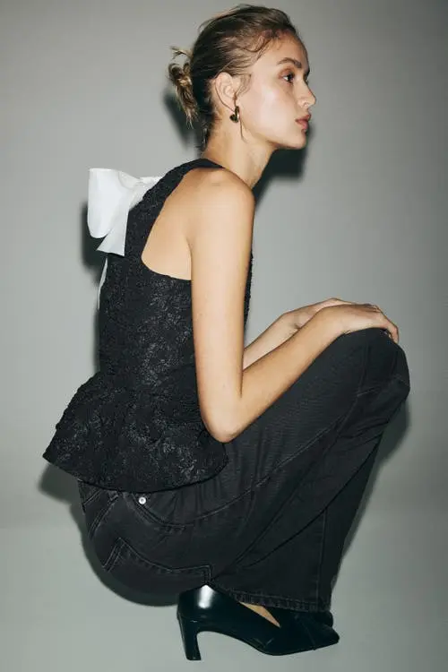 H&m Bow-detail Peplum Top