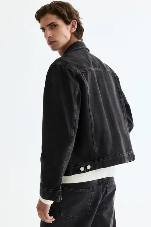 H&m Denim Trucker Jacket With Classic Collar