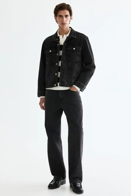 H&m Denim Trucker Jacket With Classic Collar