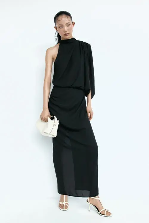 H&m Asymmetrical Draped One-shoulder Maxi Dress