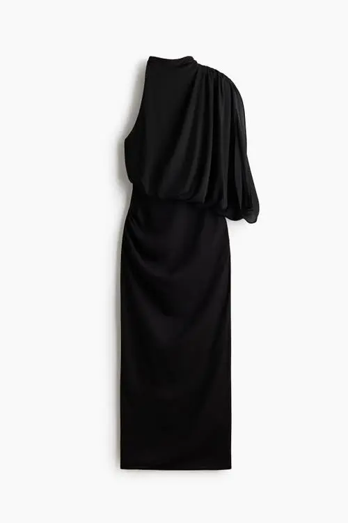 H&m Asymmetrical Draped One-shoulder Maxi Dress