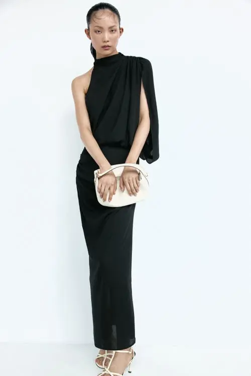 H&m Asymmetrical Draped One-shoulder Maxi Dress