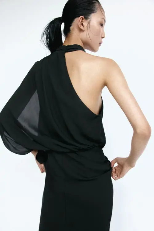 H&m Asymmetrical Draped One-shoulder Maxi Dress