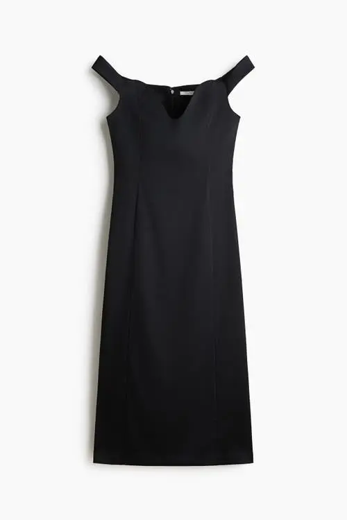 H&m Off-the-shoulder Sweetheart Neckline Twill Dress