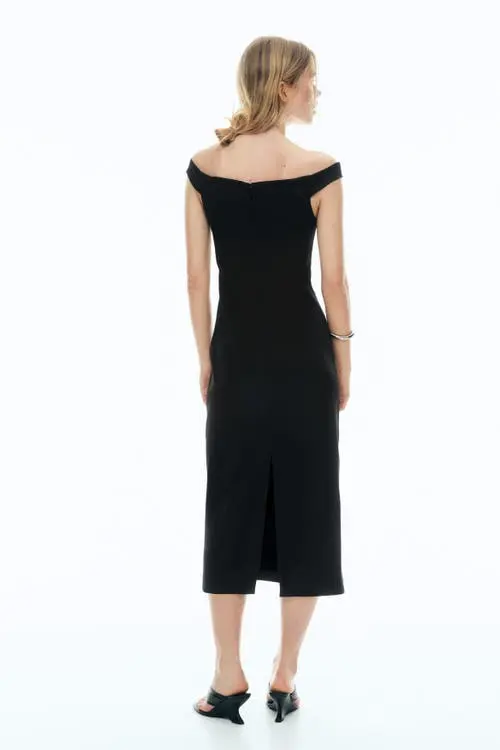 H&m Off-the-shoulder Sweetheart Neckline Twill Dress