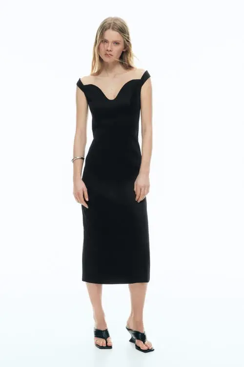 H&m Off-the-shoulder Sweetheart Neckline Twill Dress