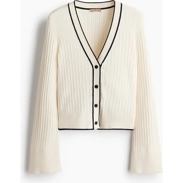 H&m Cable-knit Cardigan With Flared Sleeves