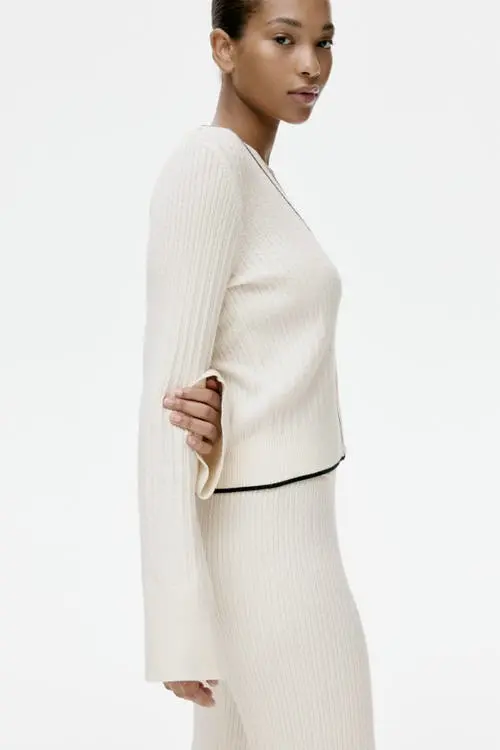 H&m Cable-knit Cardigan With Flared Sleeves